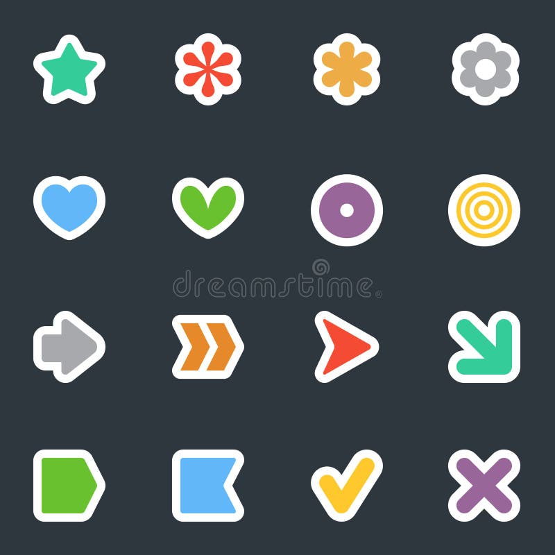 Simple Vector Flat Style Stickers Icon Set on Dark Stock Vector ...