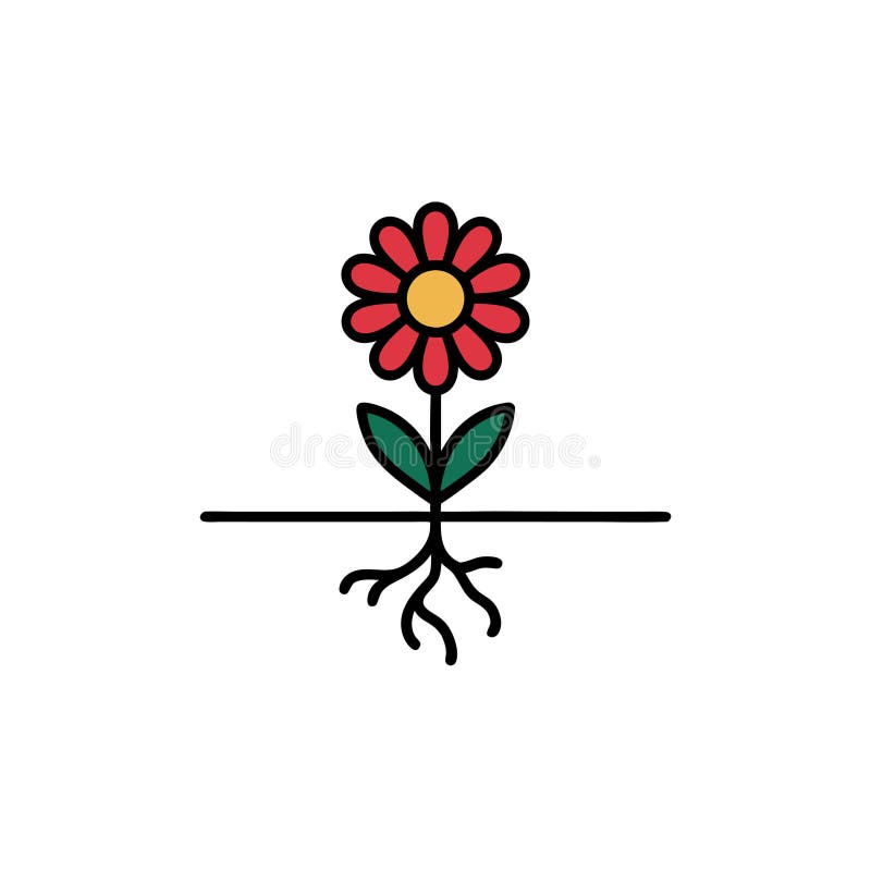 Simple Vector Flower with Roots for Educational and Design Use Stock ...