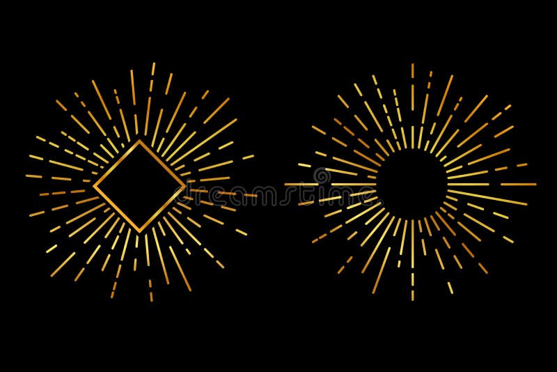 Simple Vector Golden Sun Burst, Square and Circle Frame Stock Vector ...
