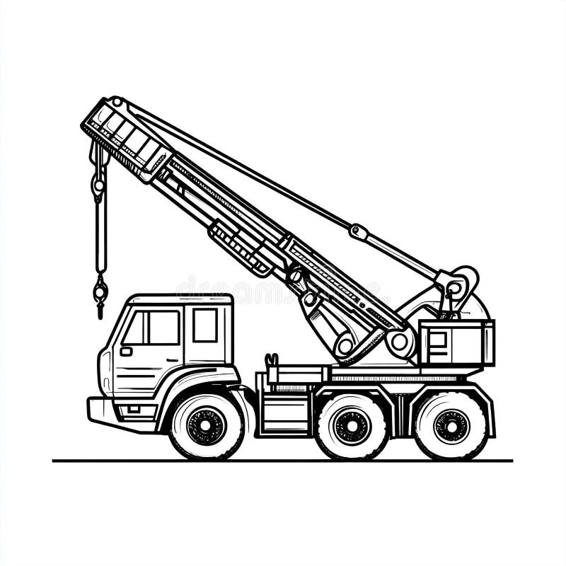 Simple Graphic of a Crane Truck with Detailed Line Work for ...