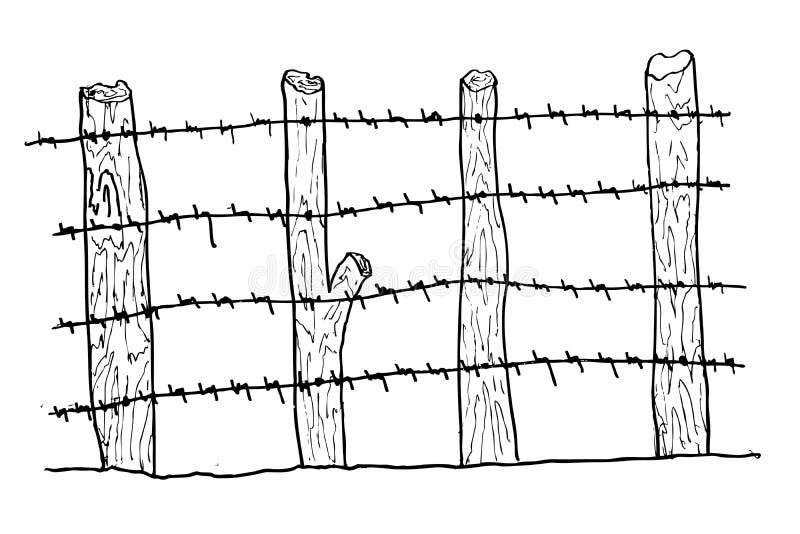 Simple Vector Hand Draw Sketch of Barbed Wire and Tree Gate Stock ...