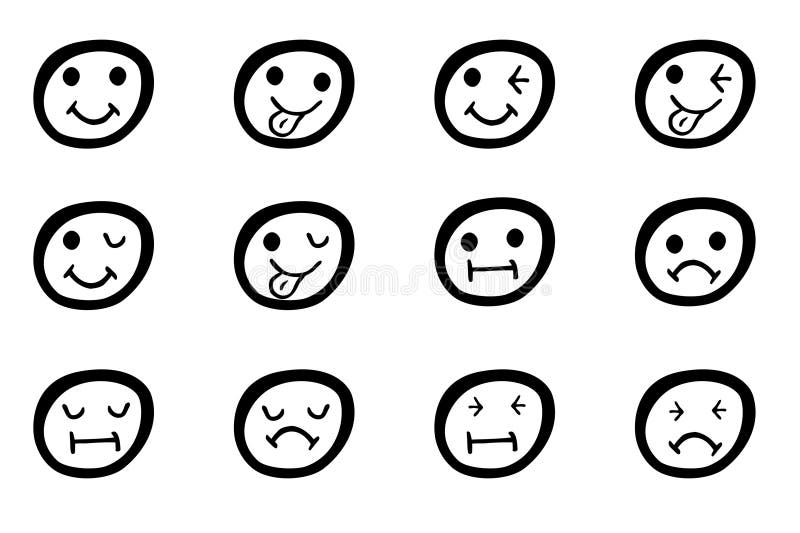 Simple Vector Hand Draw Sketch Circle Emotion, Set 12 Stock Vector ...