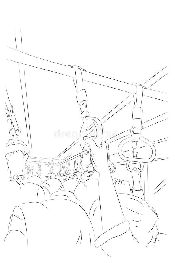 Simple Vector Hand Draw Sketch Crowded of Passenger at Public ...