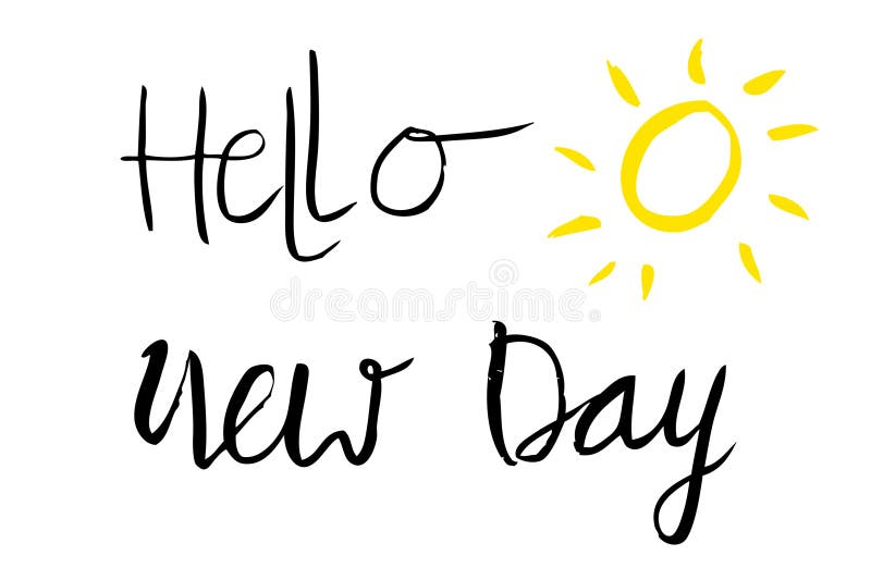 Simple Vector Hand Draw Sketch Lettering, Hello New Day, Sun Stock ...