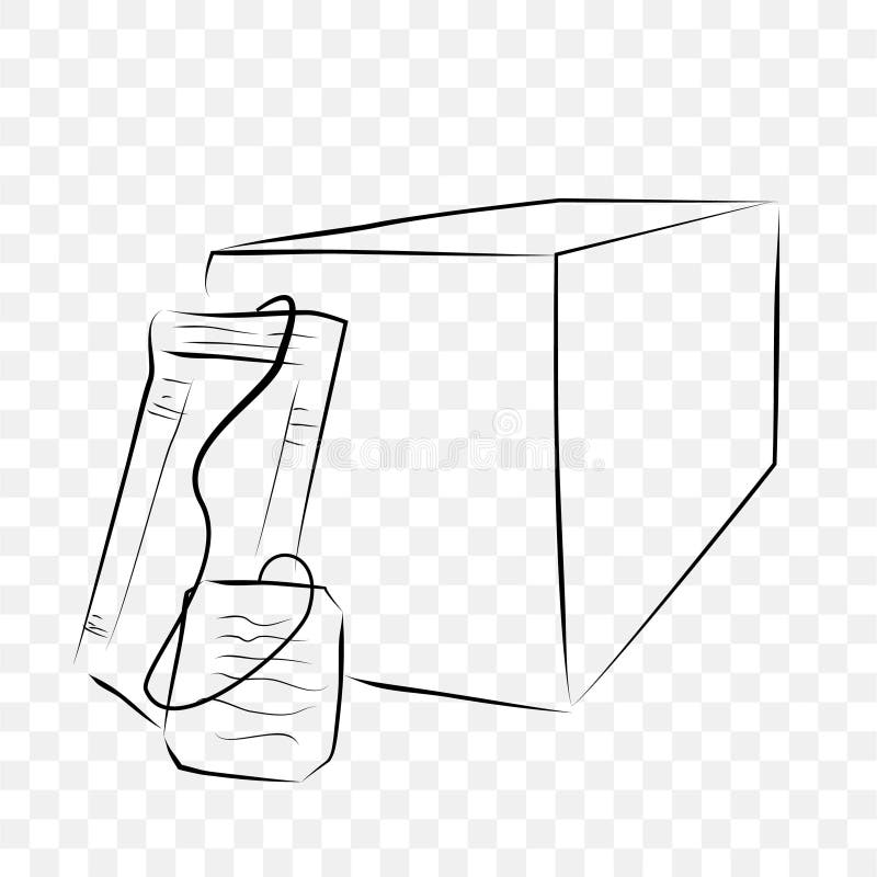 Simple Vector Hand Draw Sketch, Mockup Blank Instant Tea Bag and Box ...