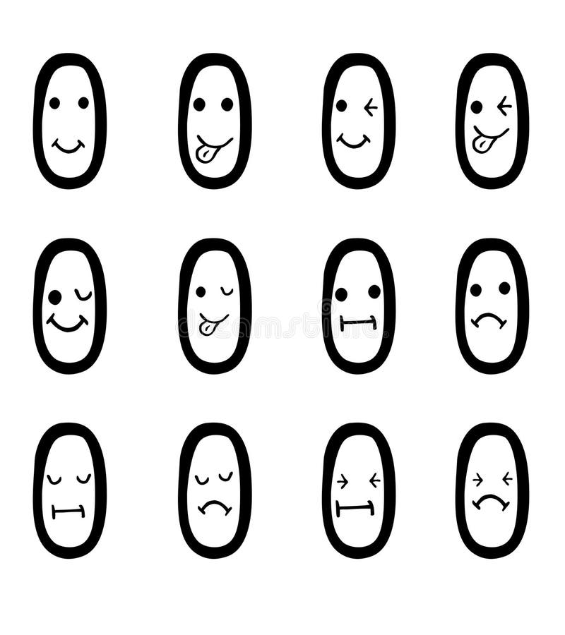 Simple Vector Hand Draw Sketch Oval Emotion, Set 12 Stock Vector ...