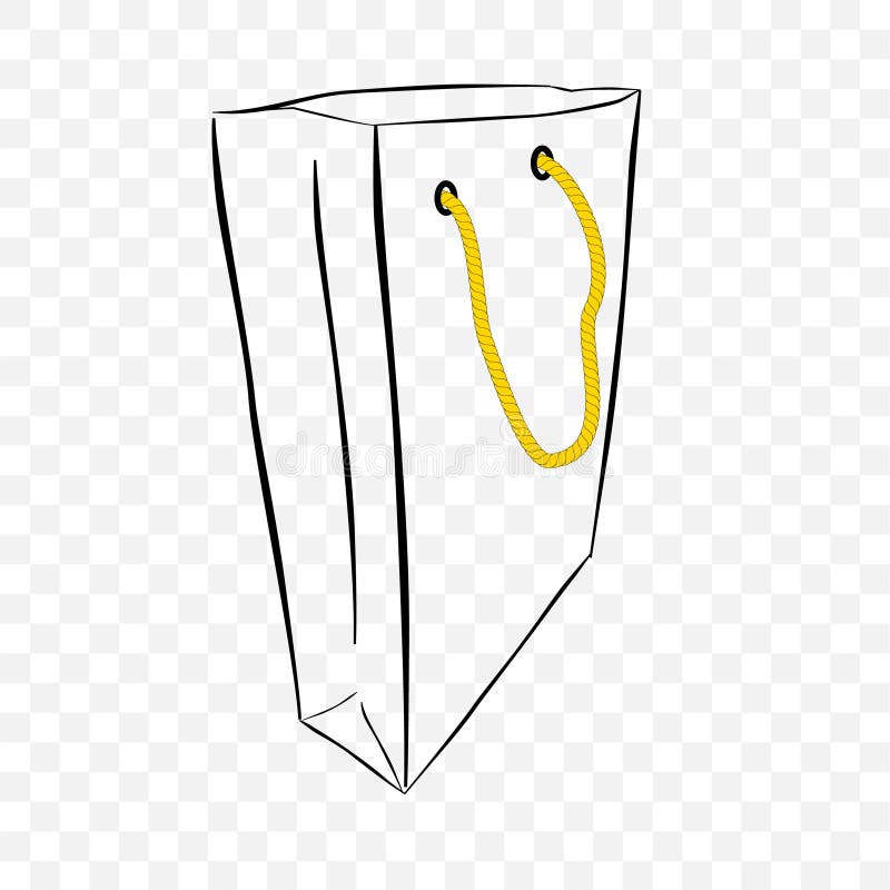 Simple Vector Hand Draw Sketch of Paper Bag with Yellow Rope, at ...