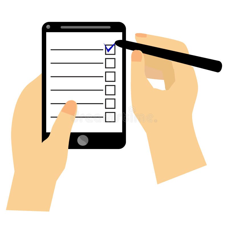 Simple Vector Hand Make a Check List with Stylus at Black Smartphone ...