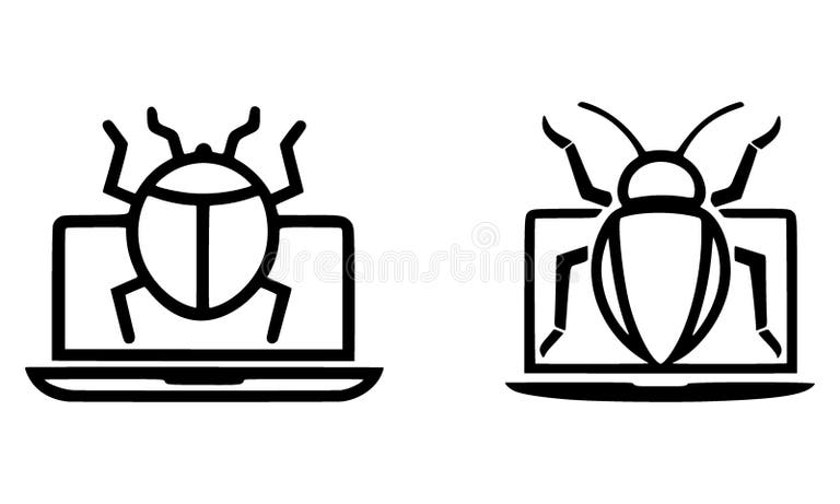 Simple Vector Icon of Bug Emerging from Laptop Symbolize Software ...