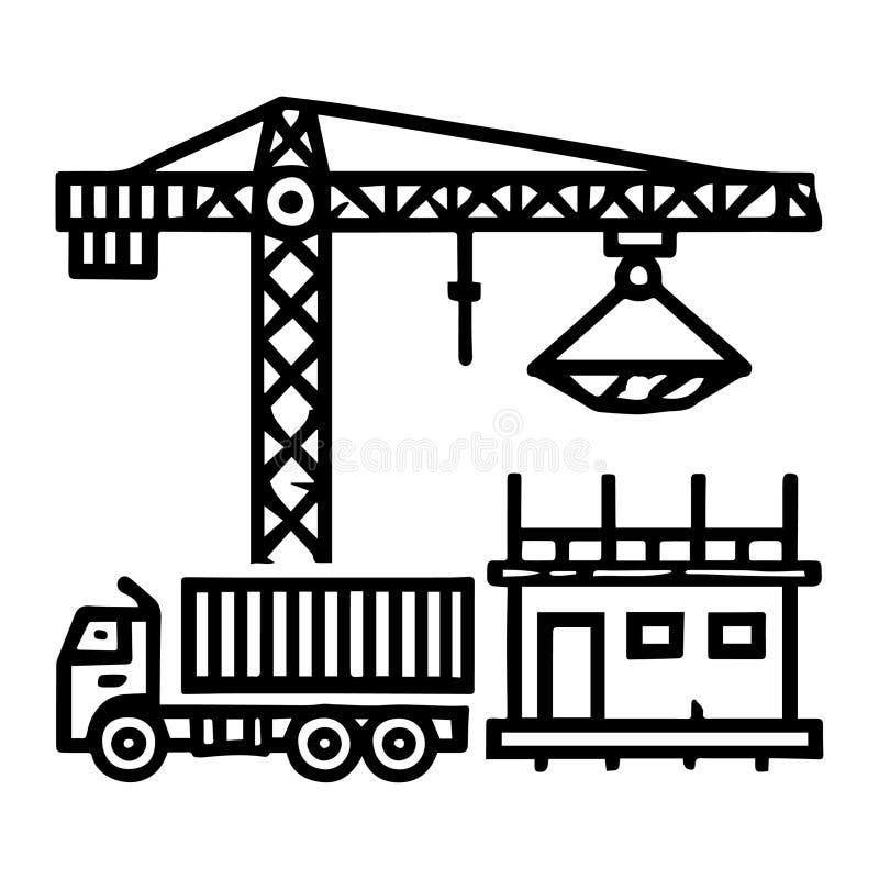 Simple Crane Construction Icon with Logo and Illustration Design. Stock ...