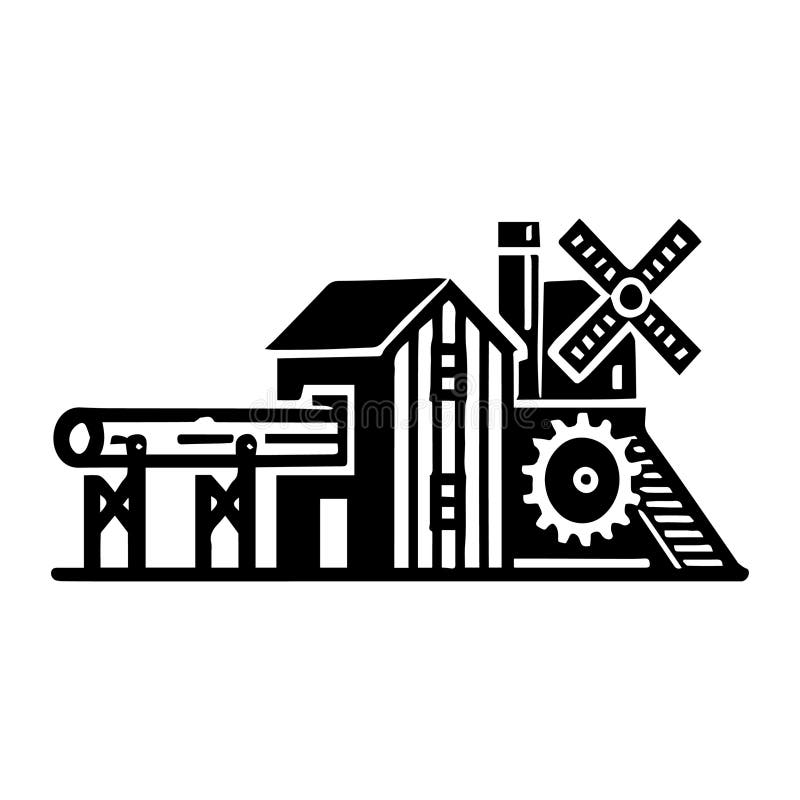 Simple Sawmill Icon with Logo and Illustration Design. Stock Vector ...