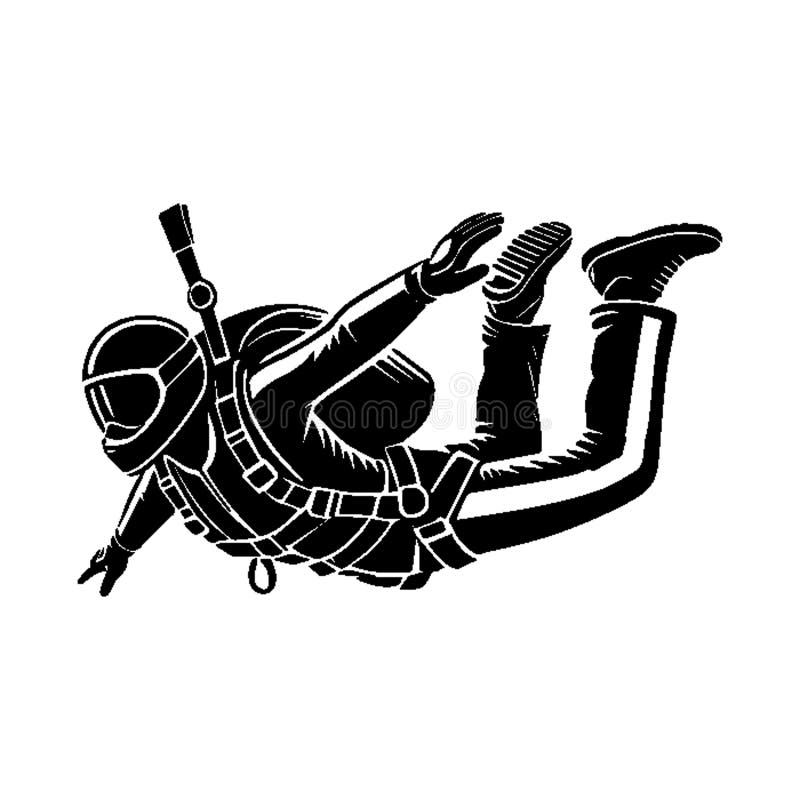 Skydiving Logo in Flat Style. Black Extreme Sport Parachuting Em Stock ...