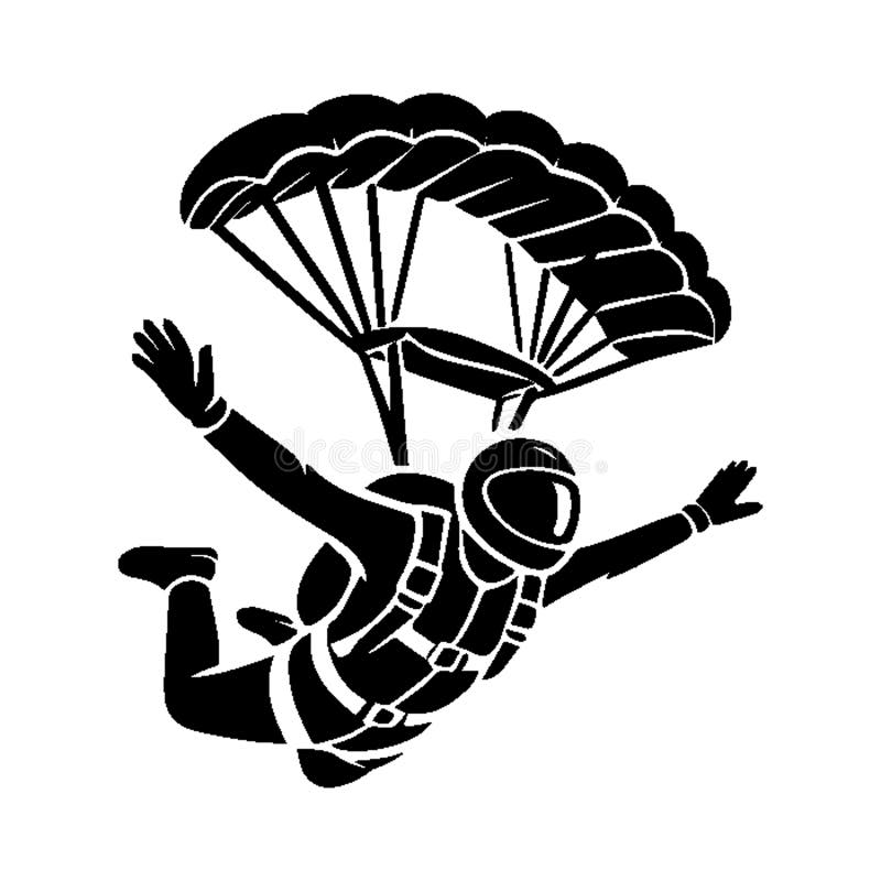 Skydiving Logo in Flat Style. Black Extreme Sport Parachuting Em Stock ...