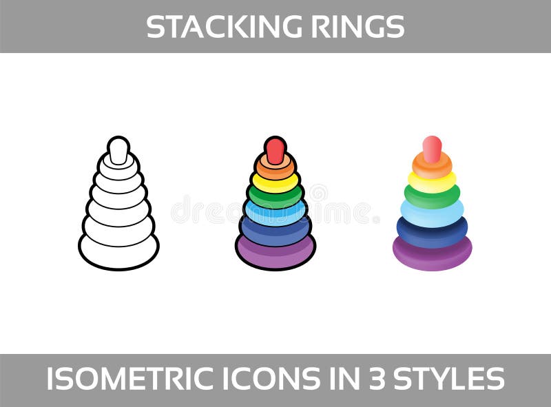 Simple Vector Icon of a Stacking Rings in Three Styles. Basic Education ...