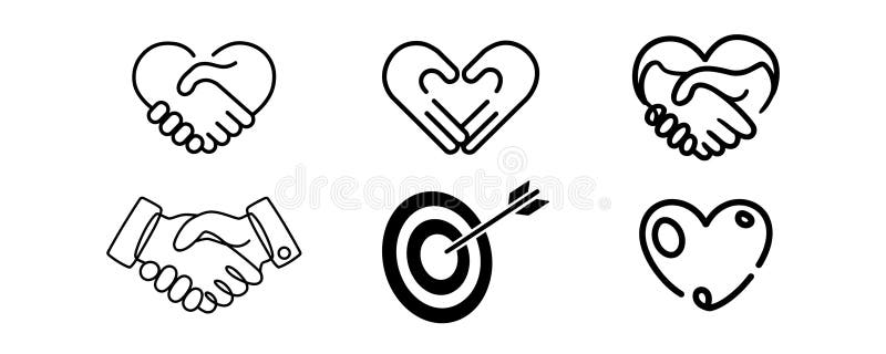 Simple Vector Icons of Handshakes, Hearts, and Target Representing ...