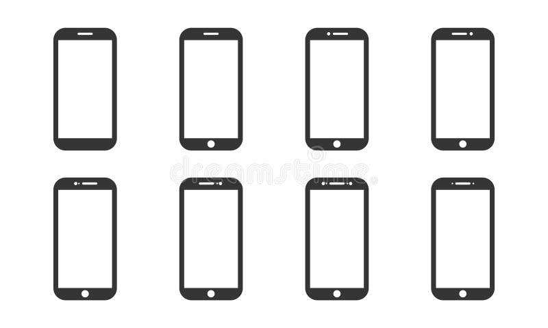 Phone Icons of Nine Different Smartphones, All with Blank Screens ...