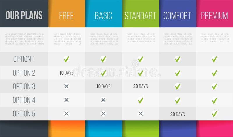 Simple Vector Illustration of Business Plans Web Comparison Pricing ...