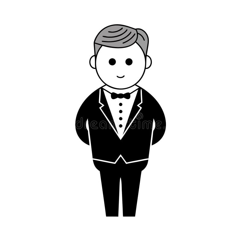 Simple Vector Illustration of Cartoon Man in Tuxedo for Wedding and ...