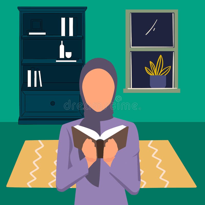 Simple Vector Illustration Drawing Of Muslim Women Read The Holy Quran