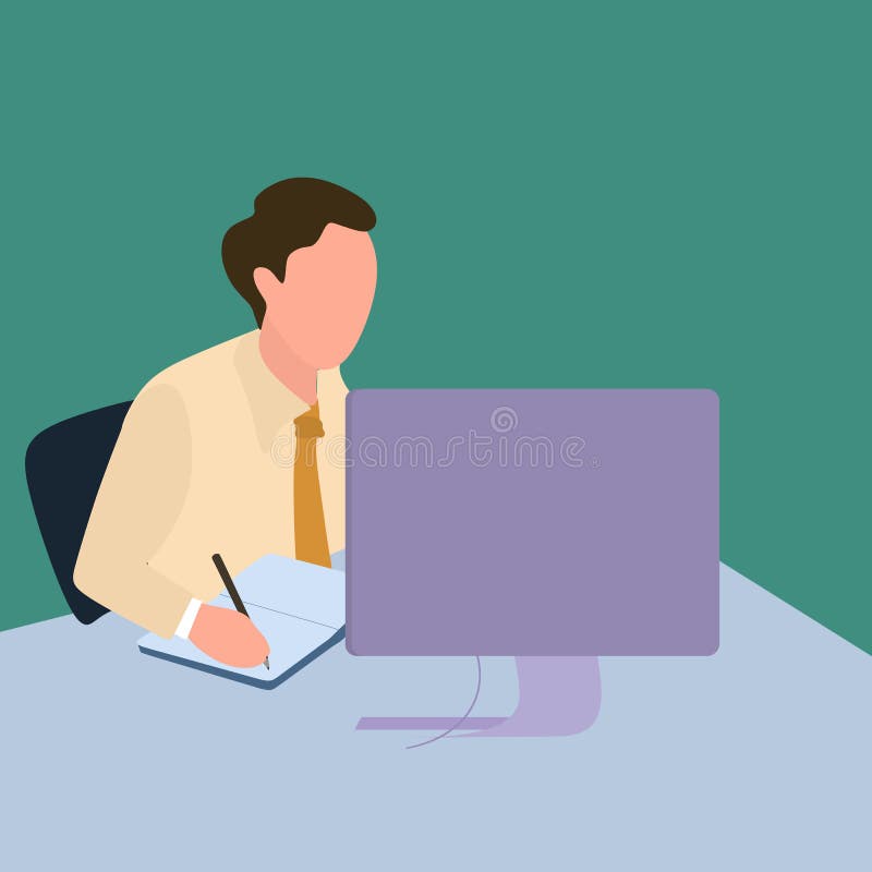 Simple Vector Illustration Drawing of a Young Pensive Businessman ...