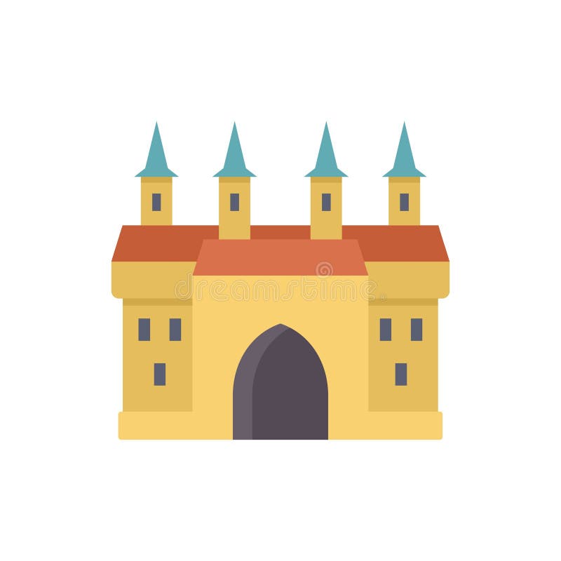 Medieval Castle Building Facade with Towers and Gate Illustration Stock ...