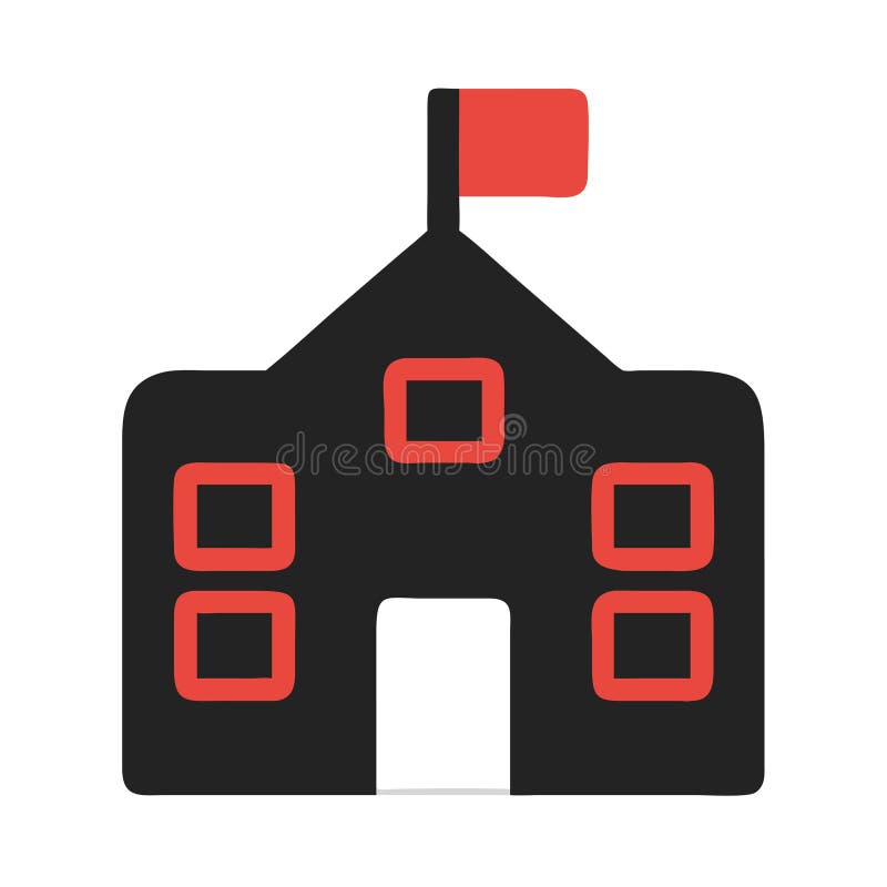 Simple Vector Illustration School Building with Red Flag for ...