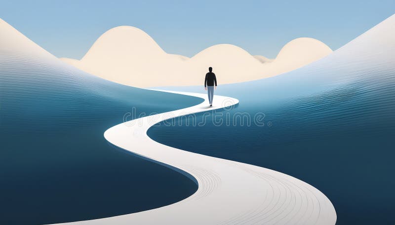 Simple Vector Illustration of a Lone Person on a Curved Path Stock ...