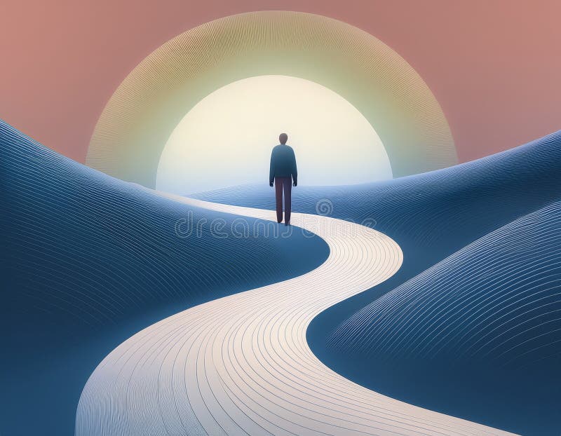 Simple Vector Illustration of a Lone Person on a Curved Path Stock ...