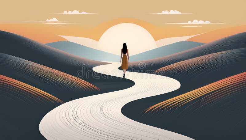 Simple Vector Illustration of a Lone Person on a Curved Path Stock ...