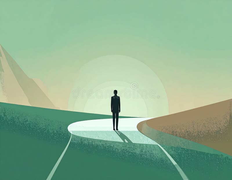 Simple Vector Illustration of a Lone Person on a Curved Path Stock ...