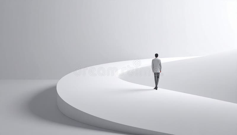 Simple Vector Illustration of a Lone Person on a Curved Path Stock ...