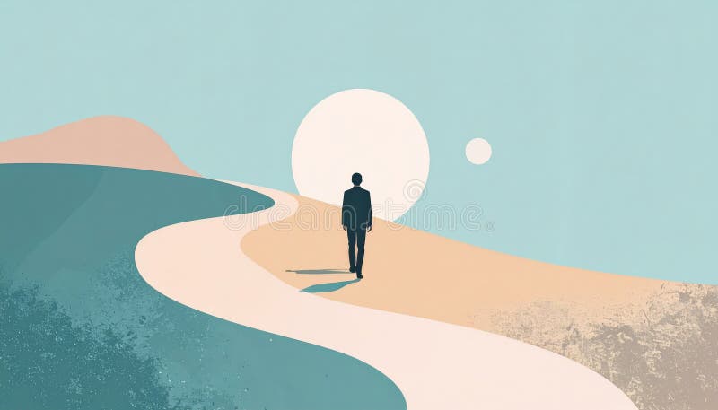 Simple Vector Illustration of a Lone Person on a Curved Path Stock ...