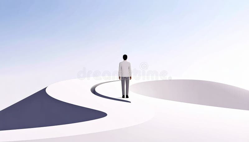 Simple Vector Illustration of a Lone Person on a Curved Path Stock ...