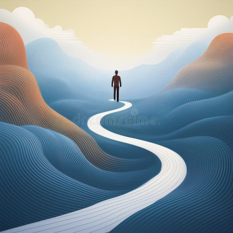 Simple Vector Illustration of a Lone Person on a Curved Path Stock ...