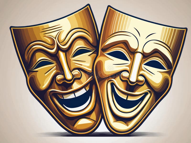 Simple Vector Illustration of Two Theater Masks, One with a Smile and ...