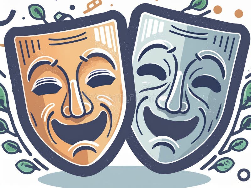 Simple Vector Illustration of Two Theater Masks, One with a Smile and ...