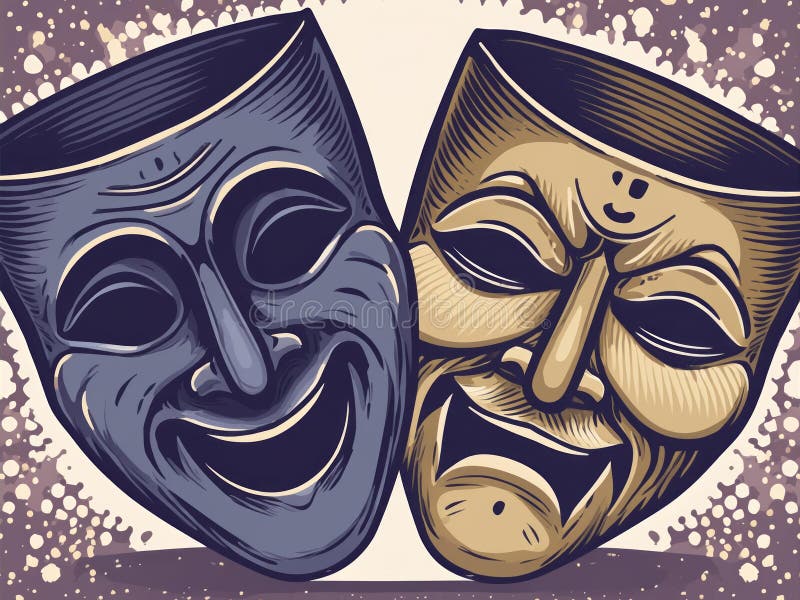 Simple Vector Illustration of Two Theater Masks, One with a Smile and ...