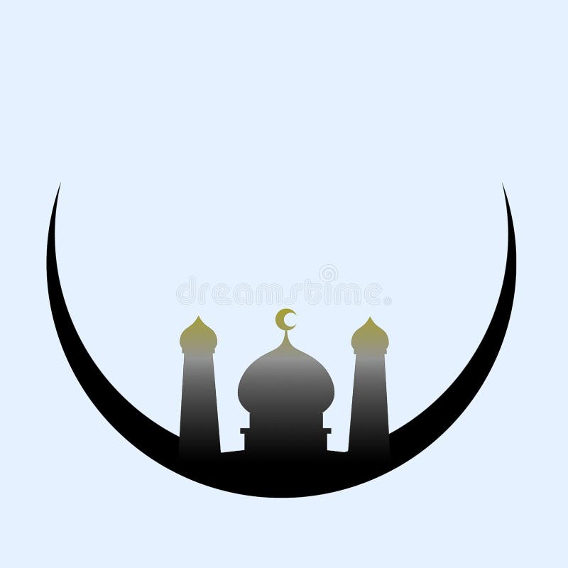 Simple Image of a Mosque and Crescent Moon Icon Stock Illustration ...