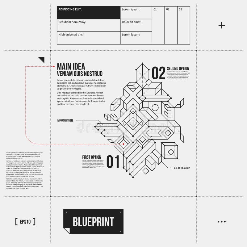 Simple Vector Layout with Abstract Outline Object in Draft Style Stock ...