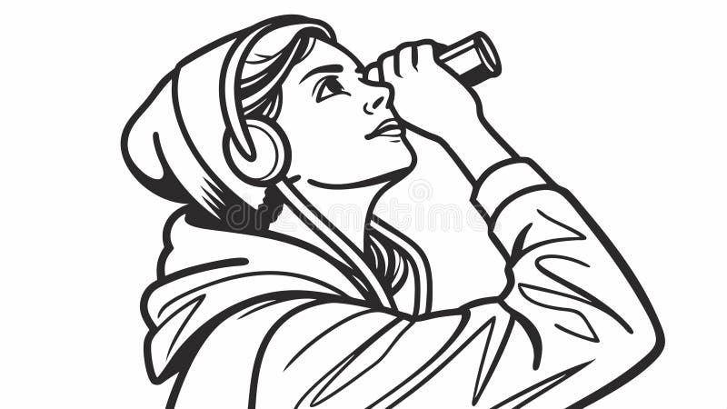 Person Looking through Binoculars Illustration Observation Line Art ...