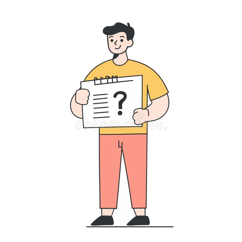 Simple Vector of Man Holding a Giant Notepad with a Question Written on ...