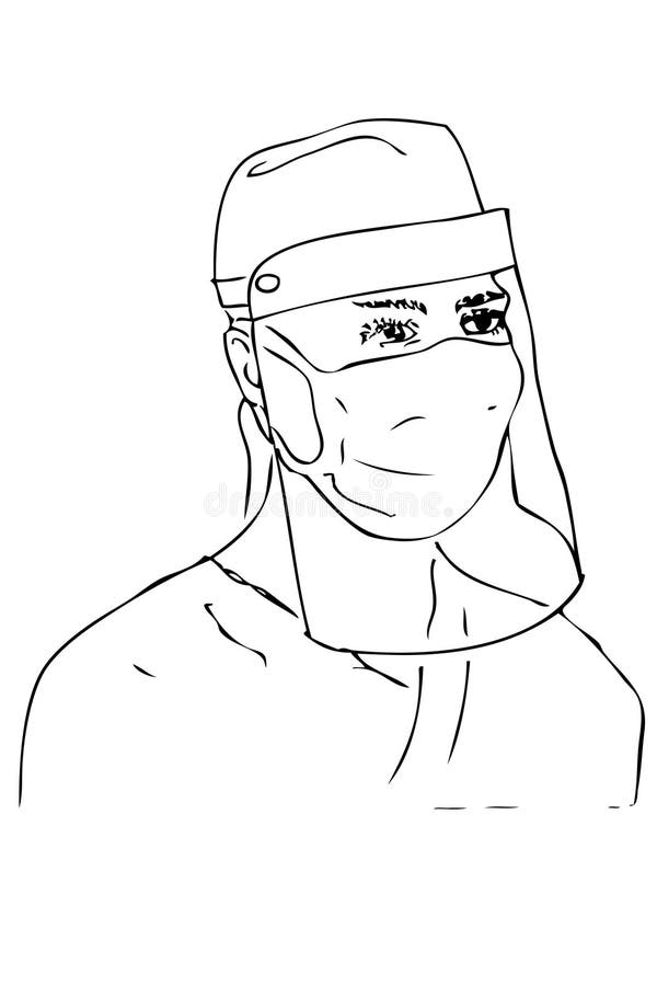Simple Vector Manual Draw, Nurse Using Face Shield Stock Vector ...