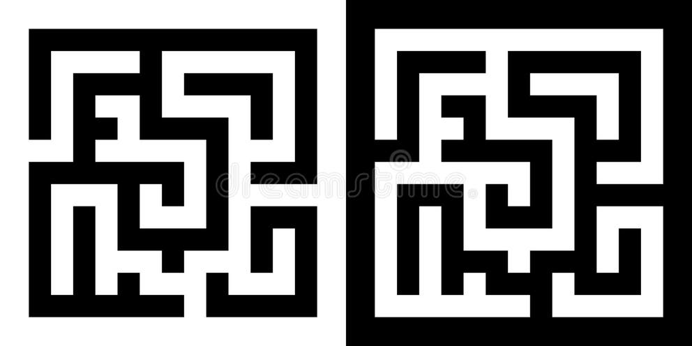 Simple Vector Maze Icons. Black Square Labyrinth Symbols. Stock ...