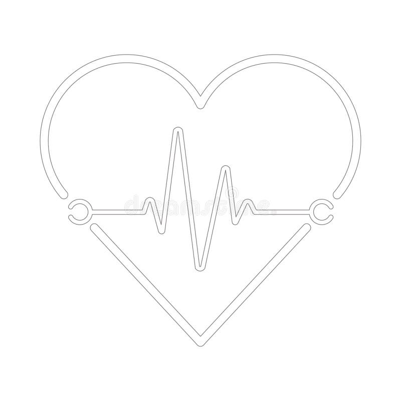 Simple Vector Outline of Heart and Pulse in Grey Color Stock Vector ...