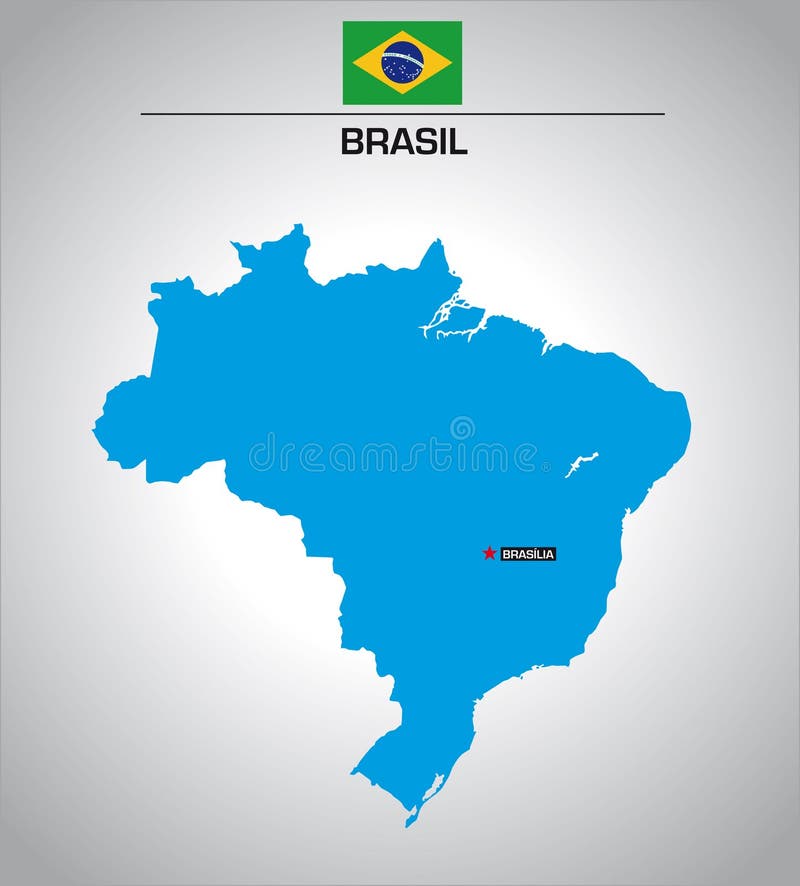 Simple Vector Outline Map of Brazil with Flag Stock Vector ...