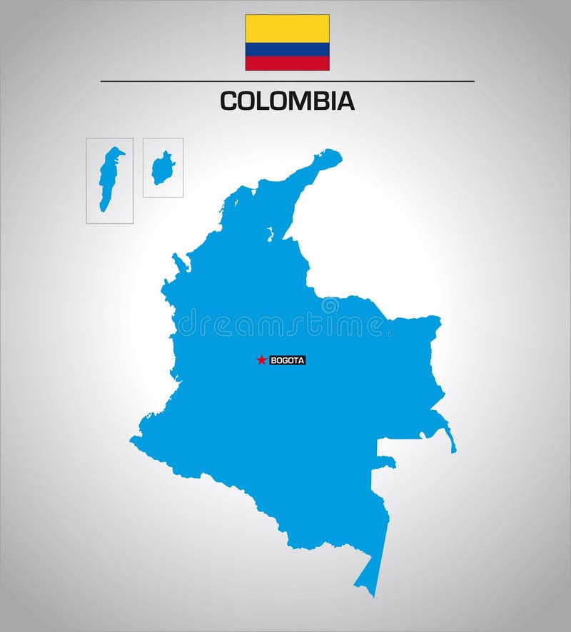 Simple Vector Outline Map of Colombia with Flag Stock Vector ...