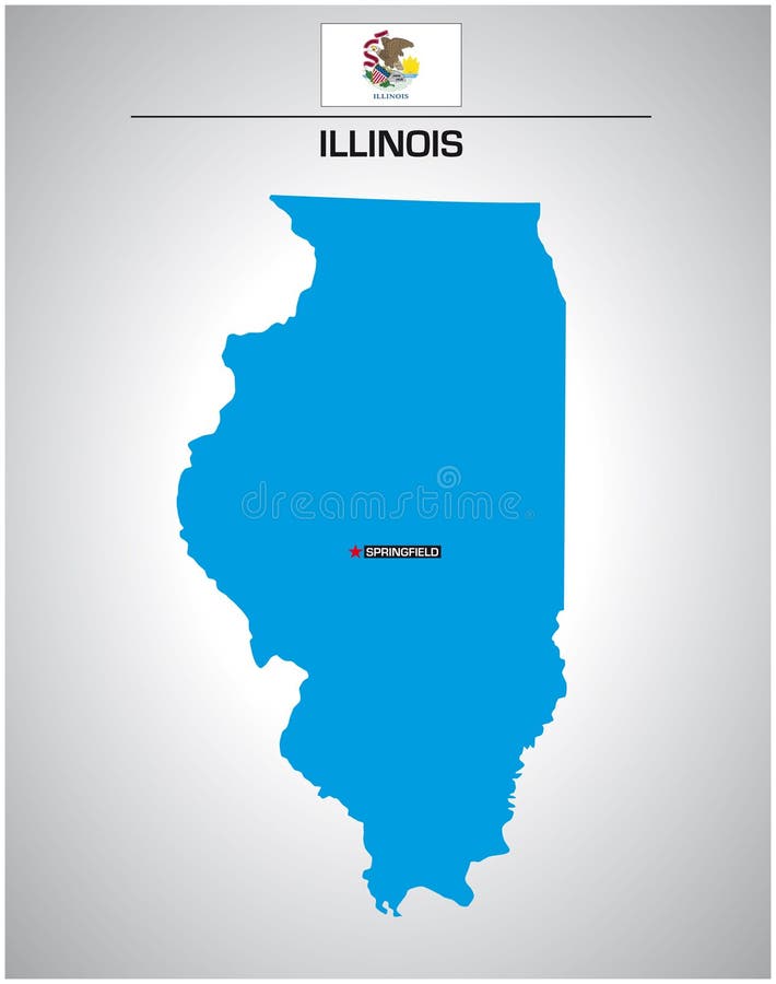 Simple Vector Outline Map of Illinois with Flag Stock Vector ...