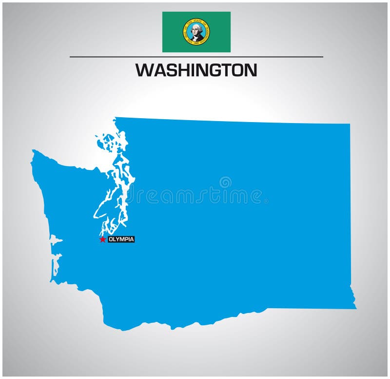 Simple Vector Outline Map of Washington with Flag Stock Vector ...