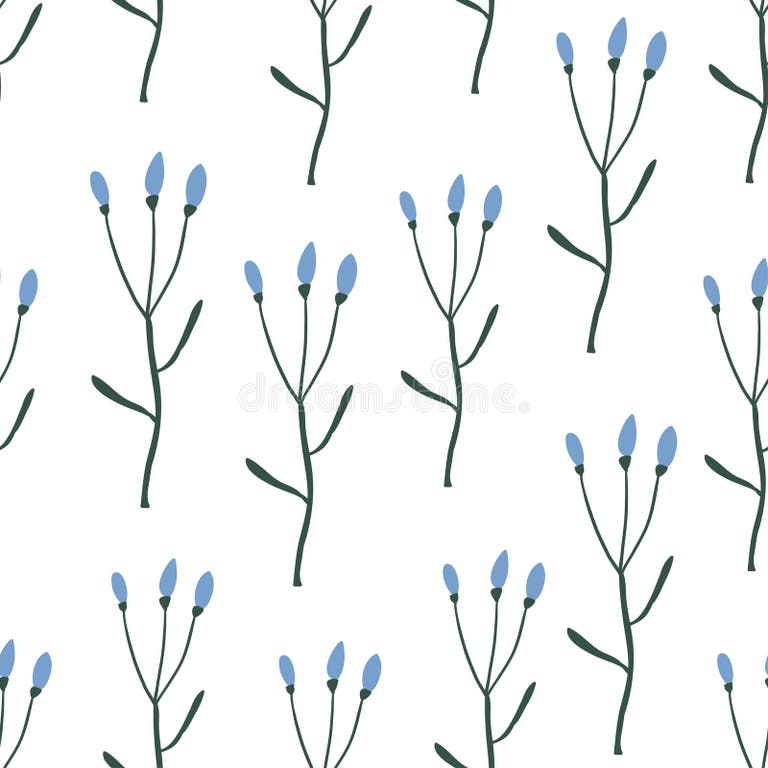 Simple Vector Pattern with Wild Plants, Simple Blue Wild Flowers ...