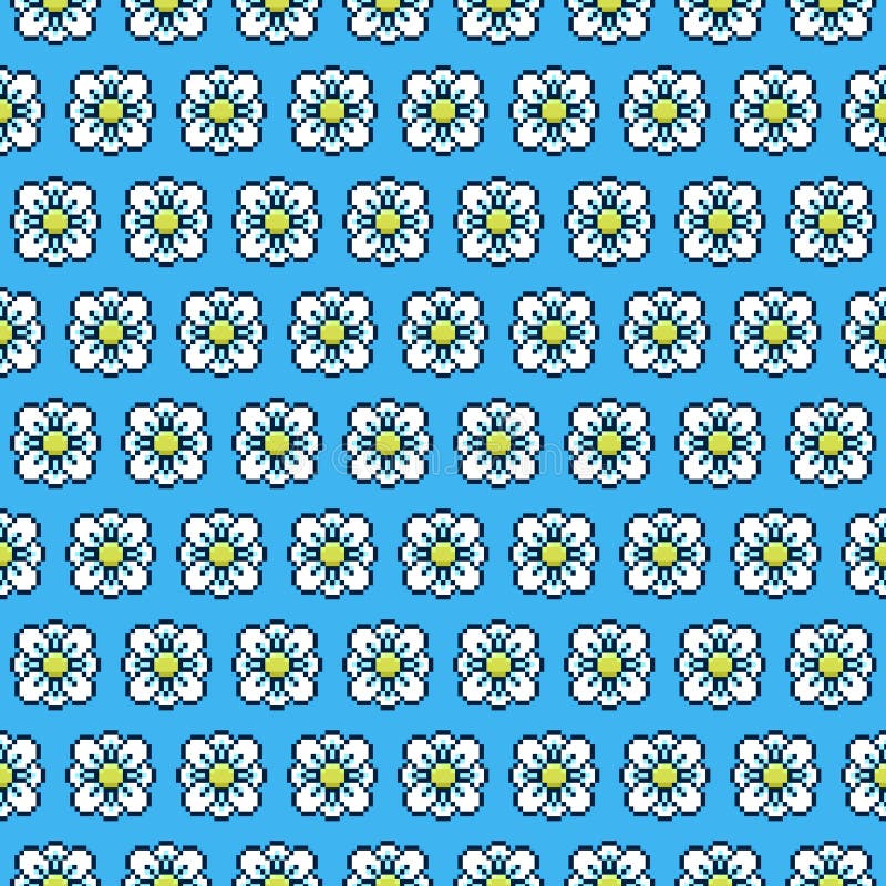 Vector Pixel Art Multicolor Endless Pattern of White Flower. Seamless ...